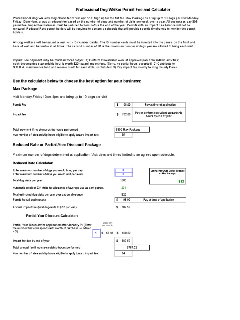Dog Walker Permit Fee Calculator | PDF | Fee | Payments