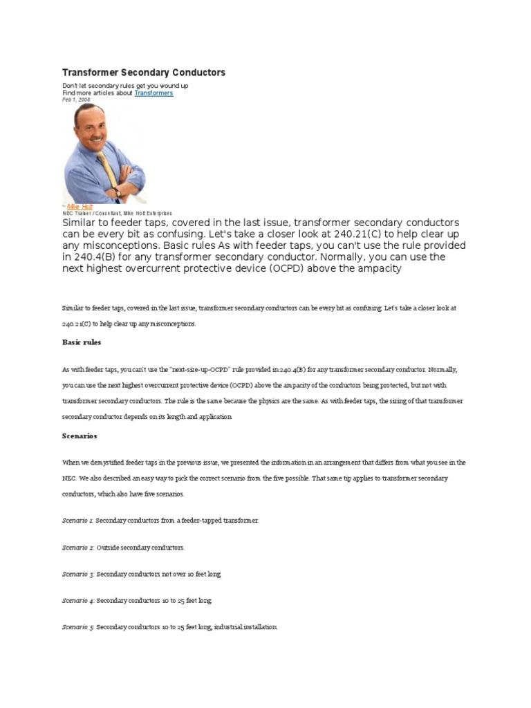 Sizing Transformer Secondary Conductors | PDF | Electrical Conductor ...