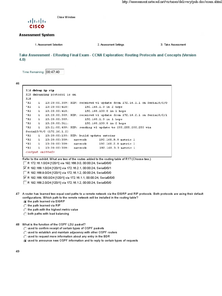 Ccna Exploration V4 Routing Protocols And Concepts Final Exam Page