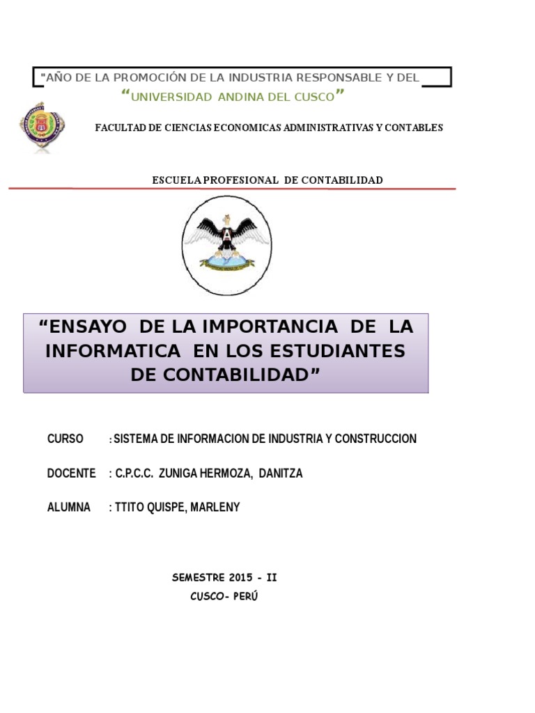 Ensayo de La Importancia de La Informatica en Los Estudiantes de ...