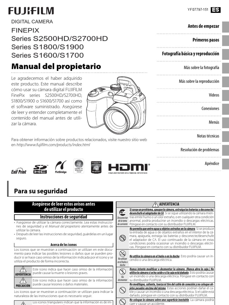Fuji Finepix S1800 - S2550 - S2700 Manual Usuario | PDF | Batería (electricidad) | Memoria del ...
