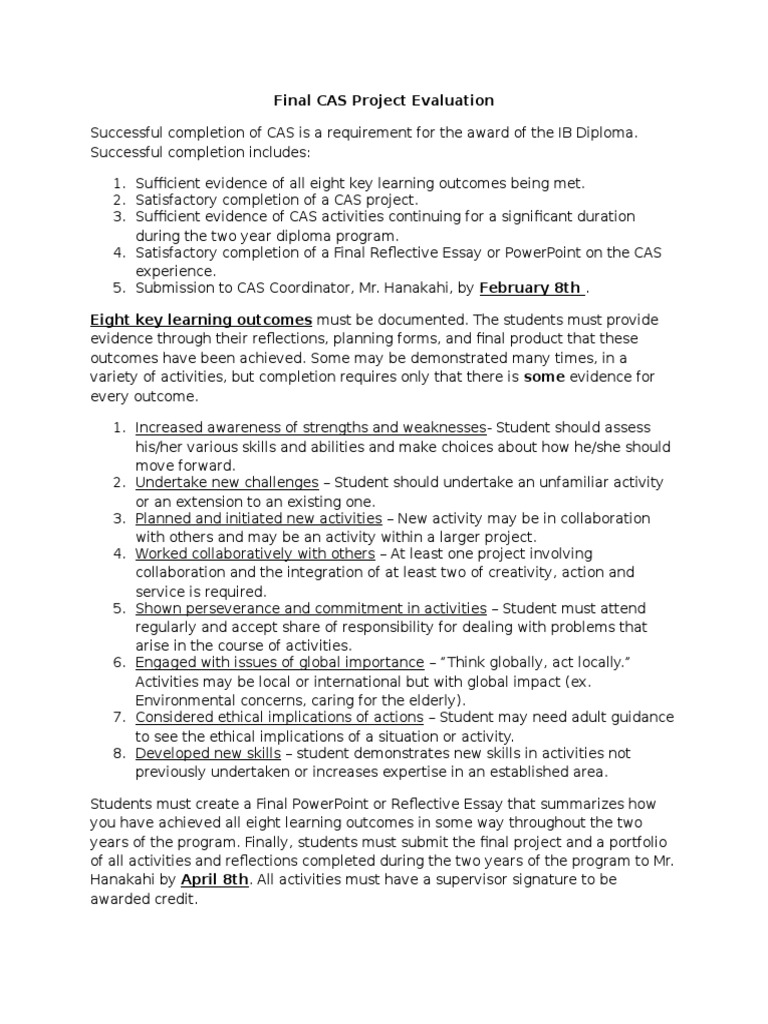 CAS Completion Guide for IB Students | PDF | Evaluation | Teaching