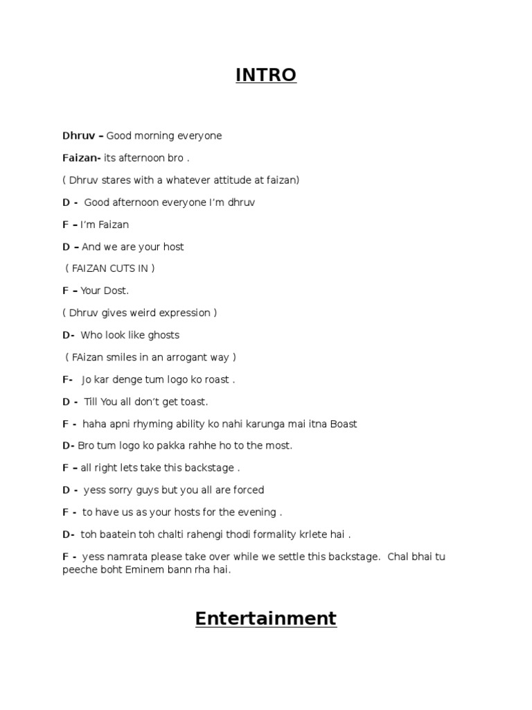 Script For Orientation | PDF | Entertainment Venues | Ball Games