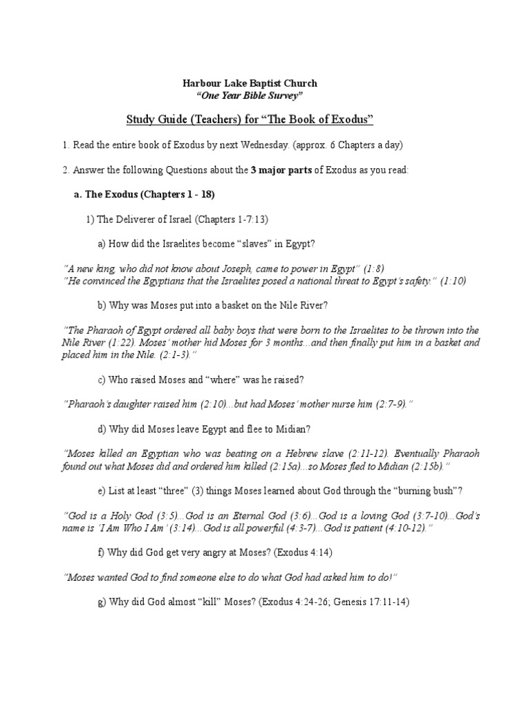 Exodus Homework Teachers Guide | PDF | Book Of Exodus | Israelites