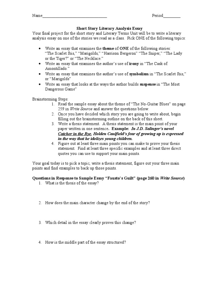 Short Story Literary Analysis Guide | PDF | Essays | Thesis