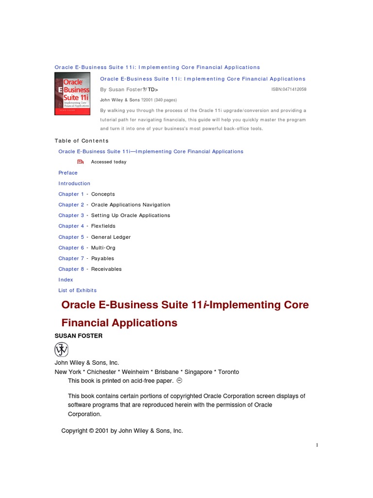 Oracle E-Business Suite 11i Implementing Core Financial Applications ...