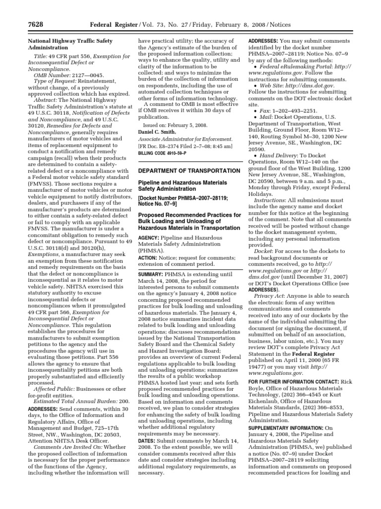 Notice: Recommended Practices For Bulk Loading and Unloading of ...