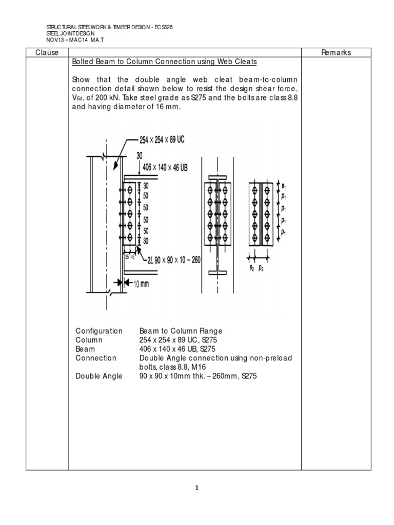 Analysis of a Double Angle Web Cleat Beam to Column Bolted Connection ...