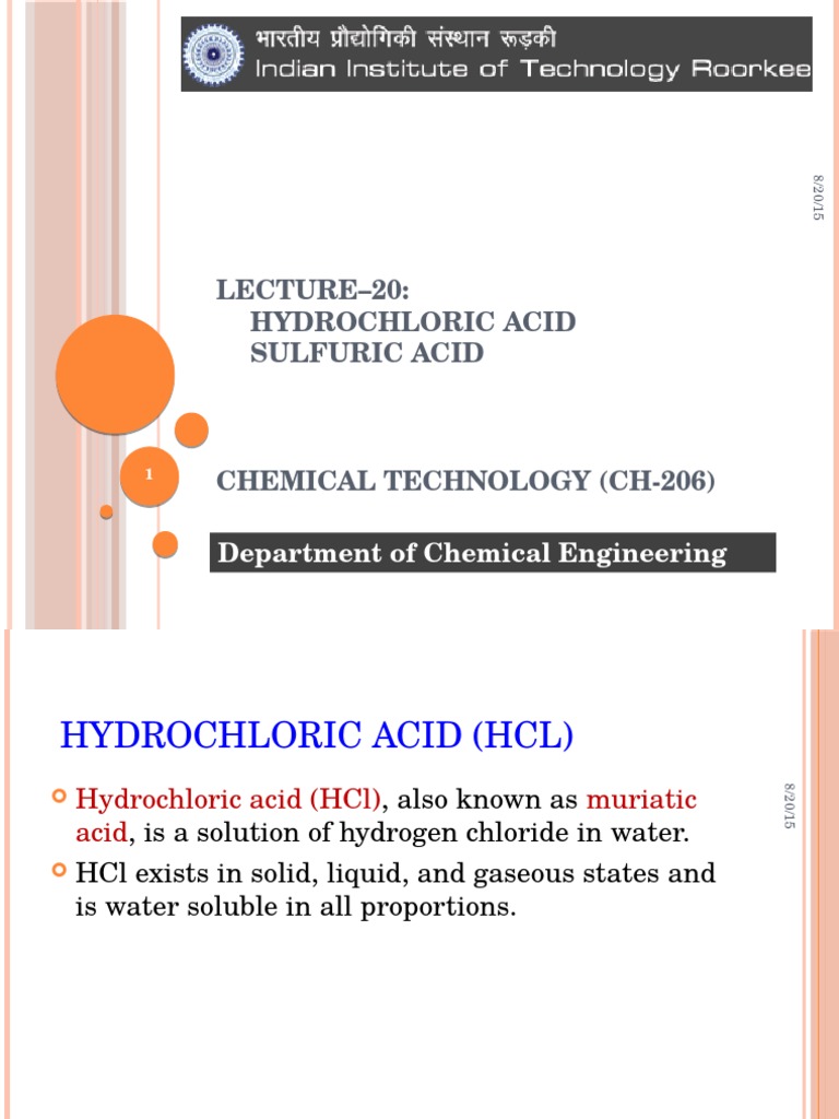 Lecture 20 HCL H2SO4 | PDF | Hydrochloric Acid | Sulfuric Acid