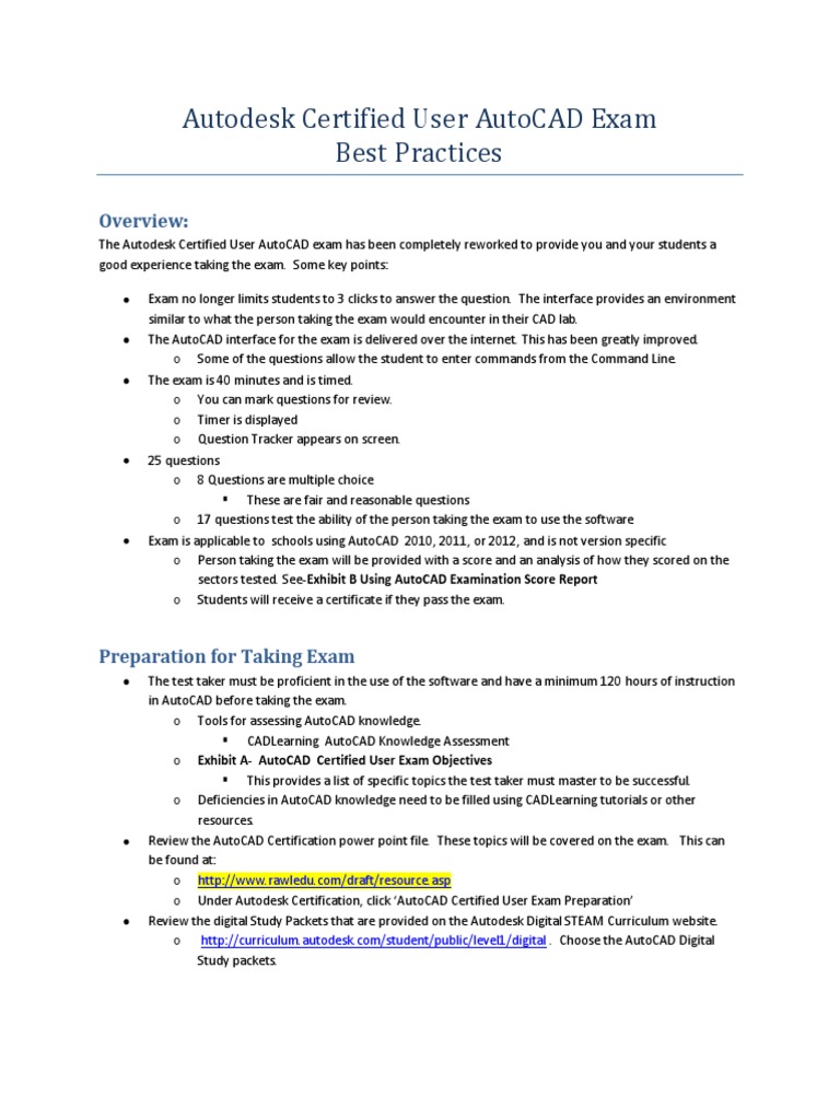 AutoCAD Certified User Exam Overview | PDF | Auto Cad | Test (Assessment)