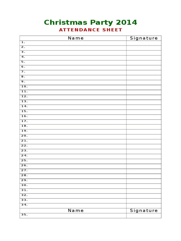 Attendance Sheet Christmas Party | PDF