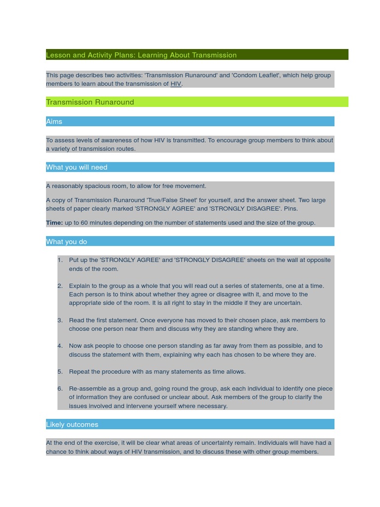 Lesson and Activity Plans. HIV and AIDS | PDF | Safe Sex | Hiv/Aids