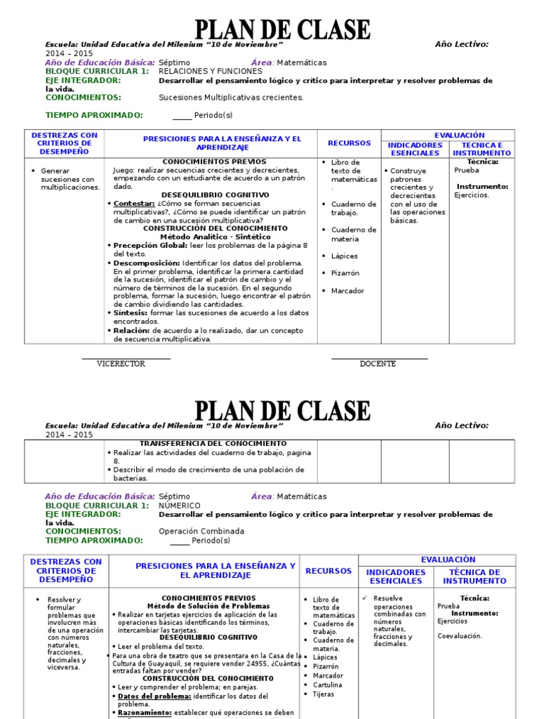 Planes de Leccion de Matematicas 7mo. | PDF | Educación primaria | Volumen