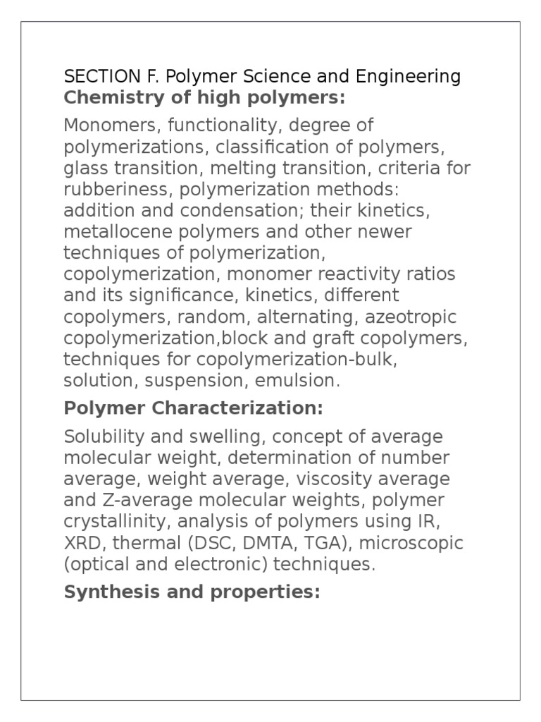 Chemistry of High Polymers:: SECTION F. Polymer Science and Engineering ...