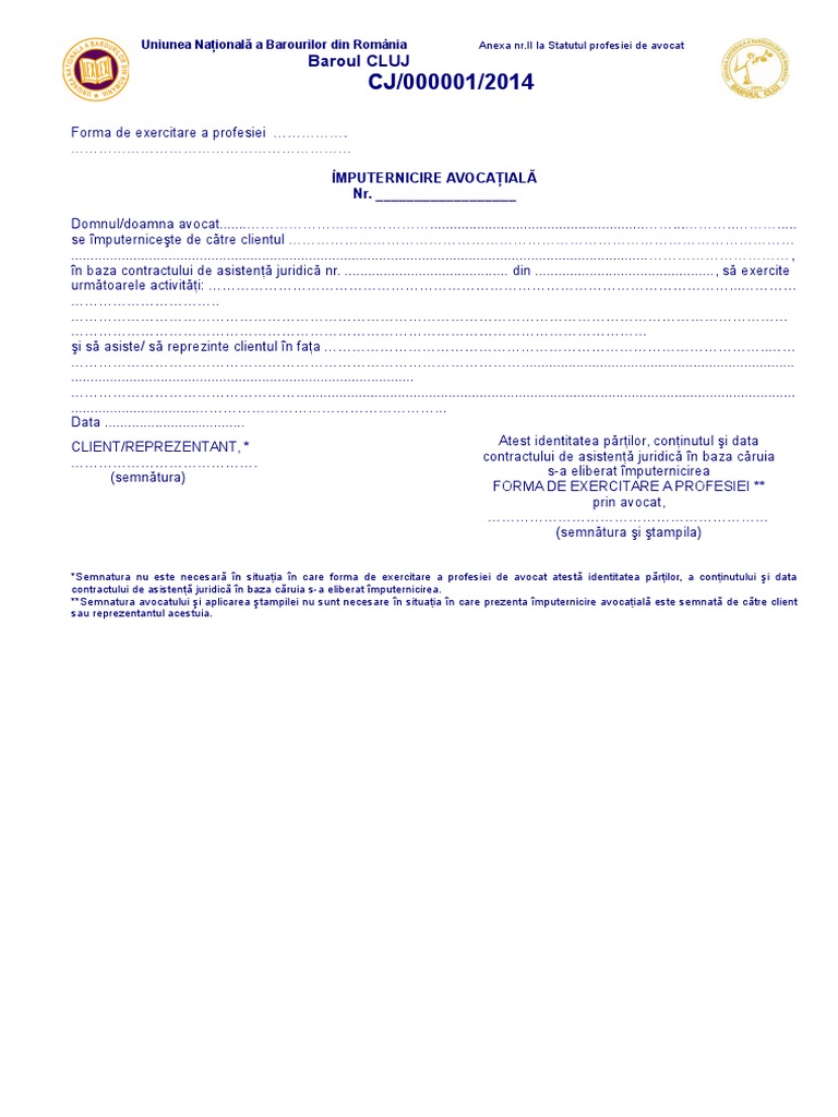 Model Imputernicire Avocațială 2014 | PDF