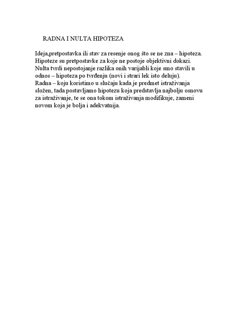Radna I Nulta Hipoteza | PDF