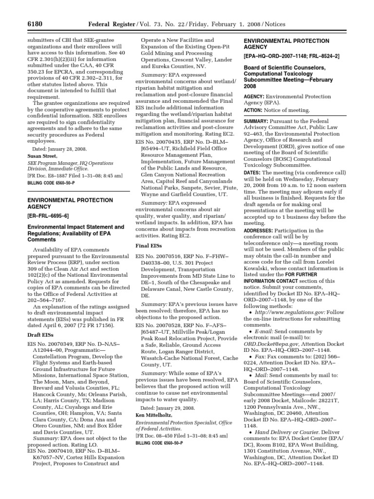 Notice: Environmental Impact Statements and Regulations Comment ...