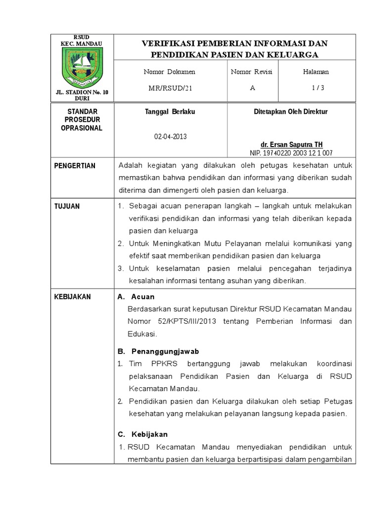 Sop Verifikasi Pemberian Informasi Dan PPK | PDF