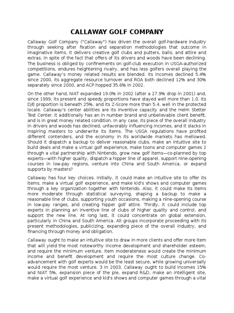 Callaway Golf Company Case Analysis | PDF | Business | Economies
