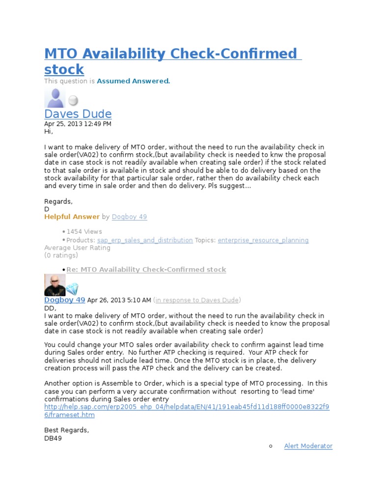 MTO Availability Check | PDF | Databases | Supply Chain Management