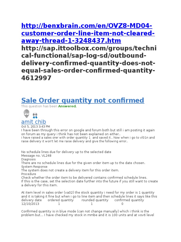 Item Not Confirmed in Sales Order | PDF