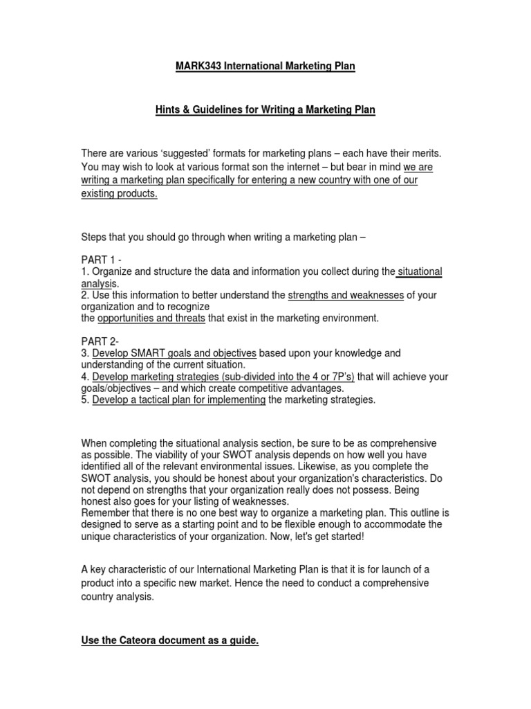 MARK 343 Ass3 International Marketing Plan Guidelines | PDF | Swot ...