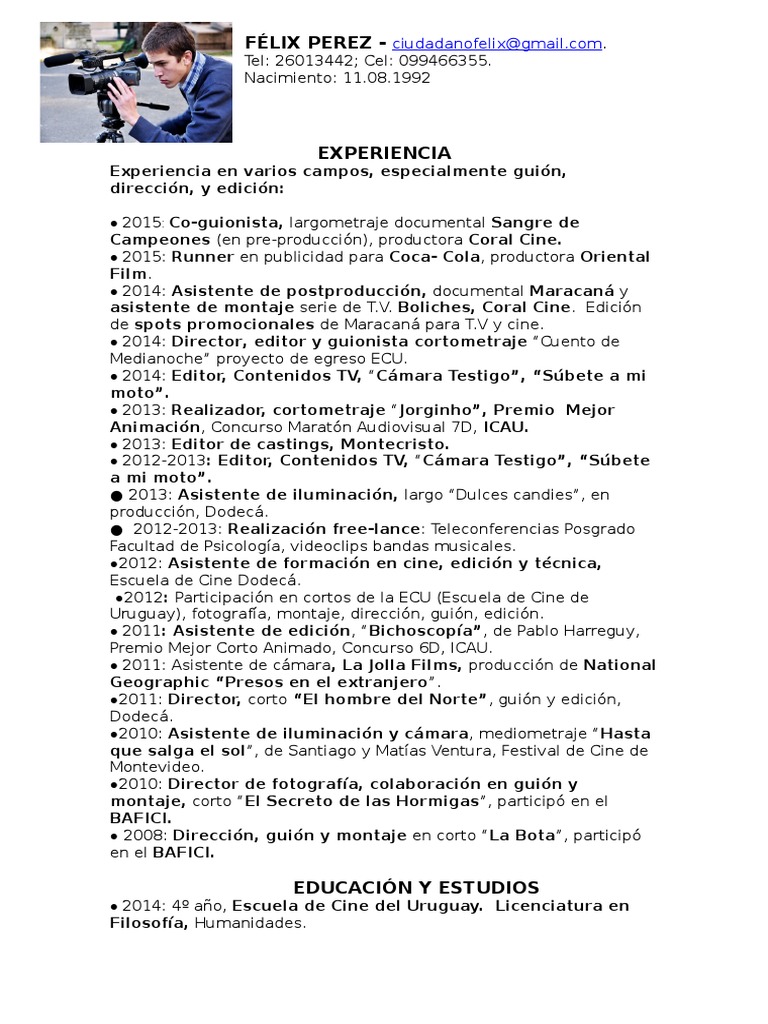 CV Félix Perez 2015 | PDF | Entretenimiento | Escuelas