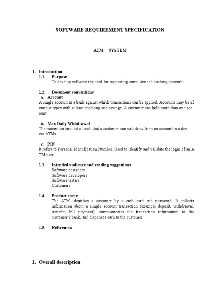 SRS For Atm | PDF | Automated Teller Machine | Personal Identification ...