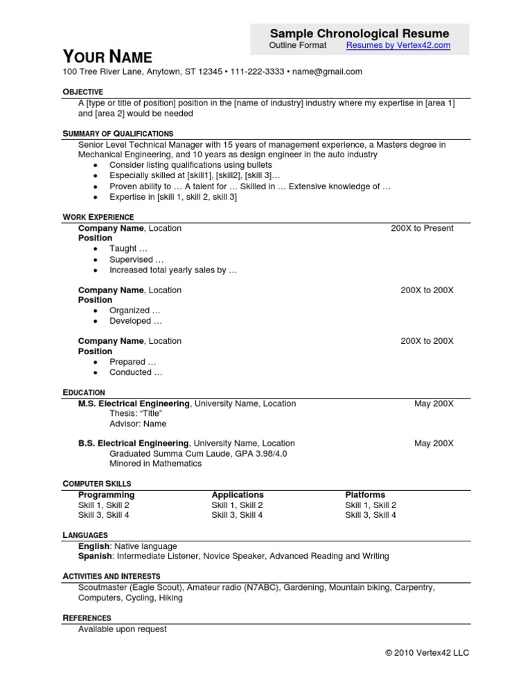 Sample Chronological Resume - Outline Format | PDF
