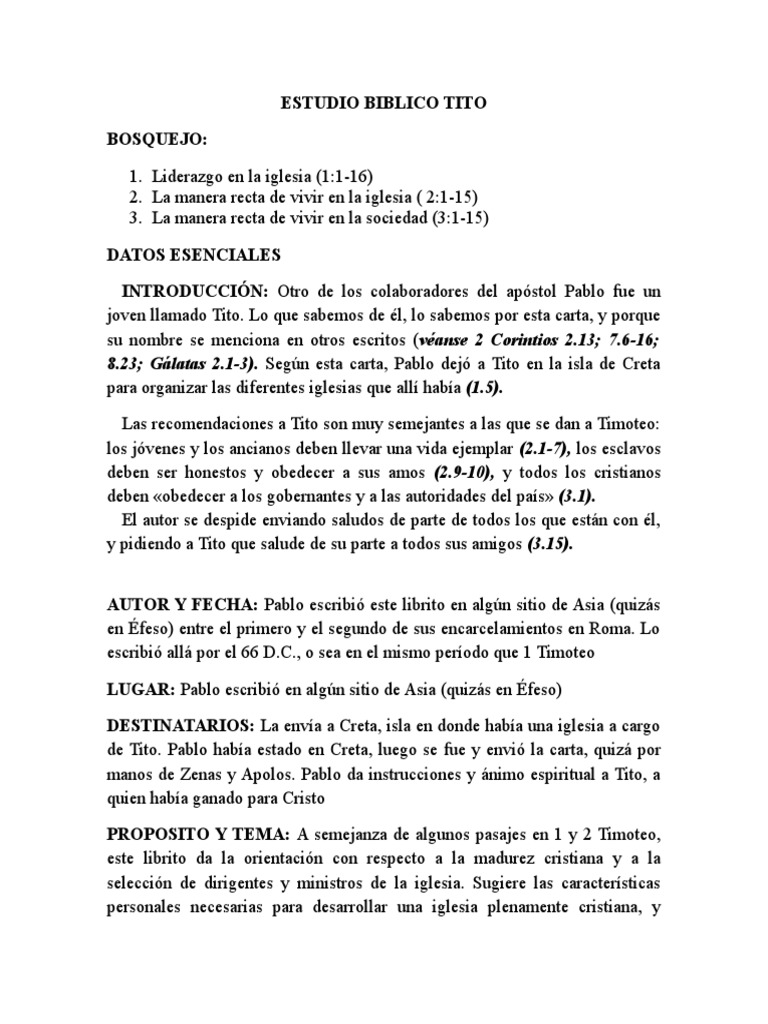 Estudio del Libro de Tito en la Biblia | PDF | Pablo el apóstol ...