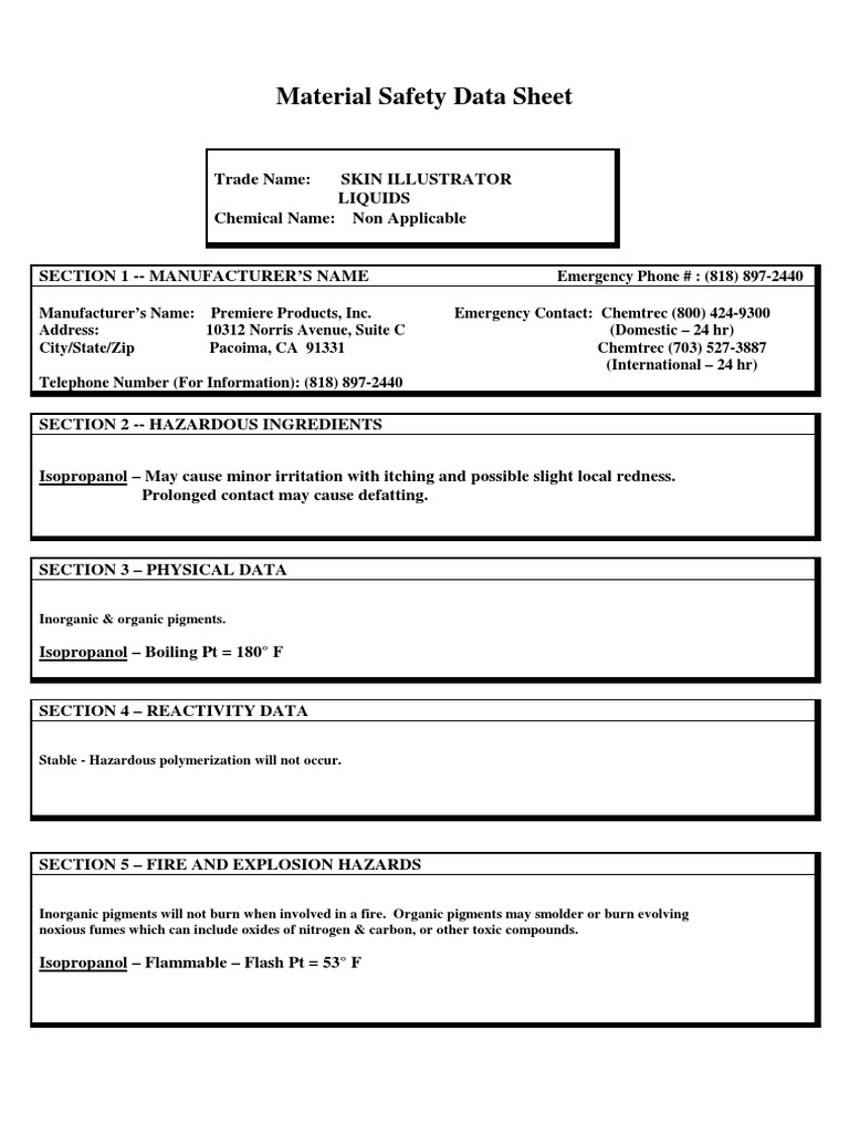 MSDS for Skin Illustrator Liquids | PDF | Business | Computers