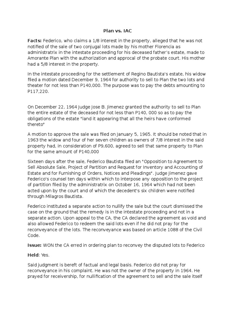 Plan Vs IAC | Download Free PDF | Probate | Intestacy