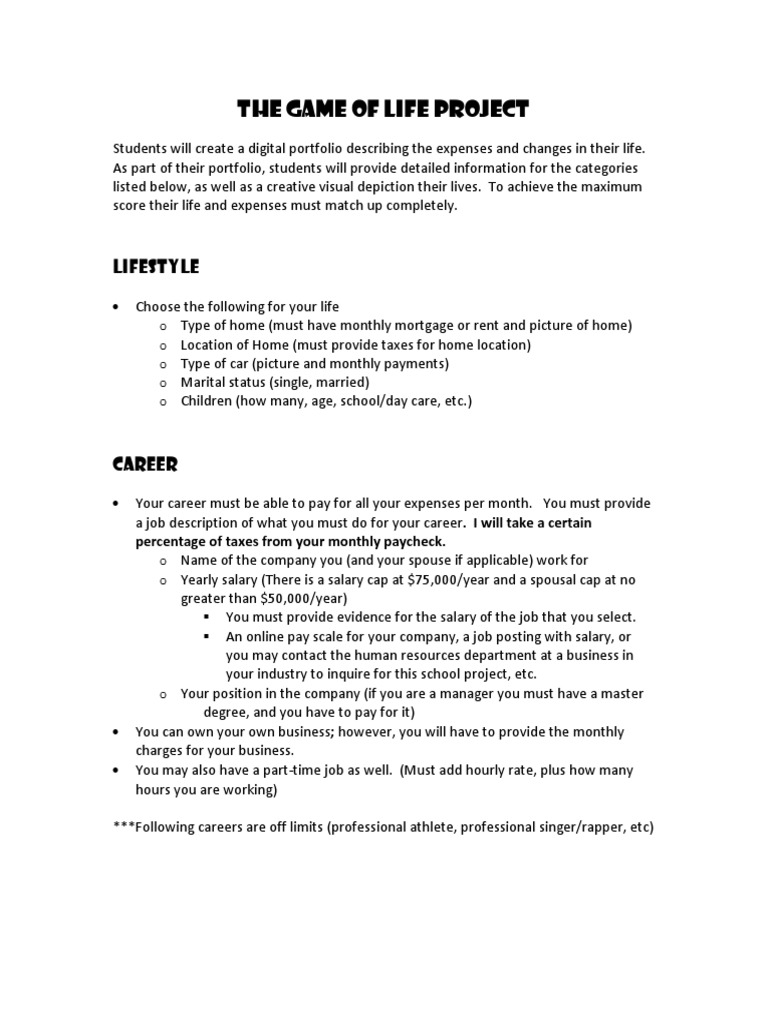 Game of Life Project | PDF | Student Loan | Salary