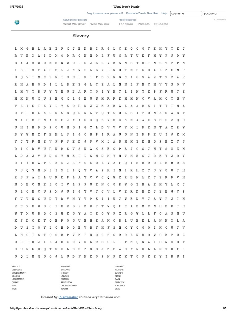 Slavery Word Search Puzzle | PDF