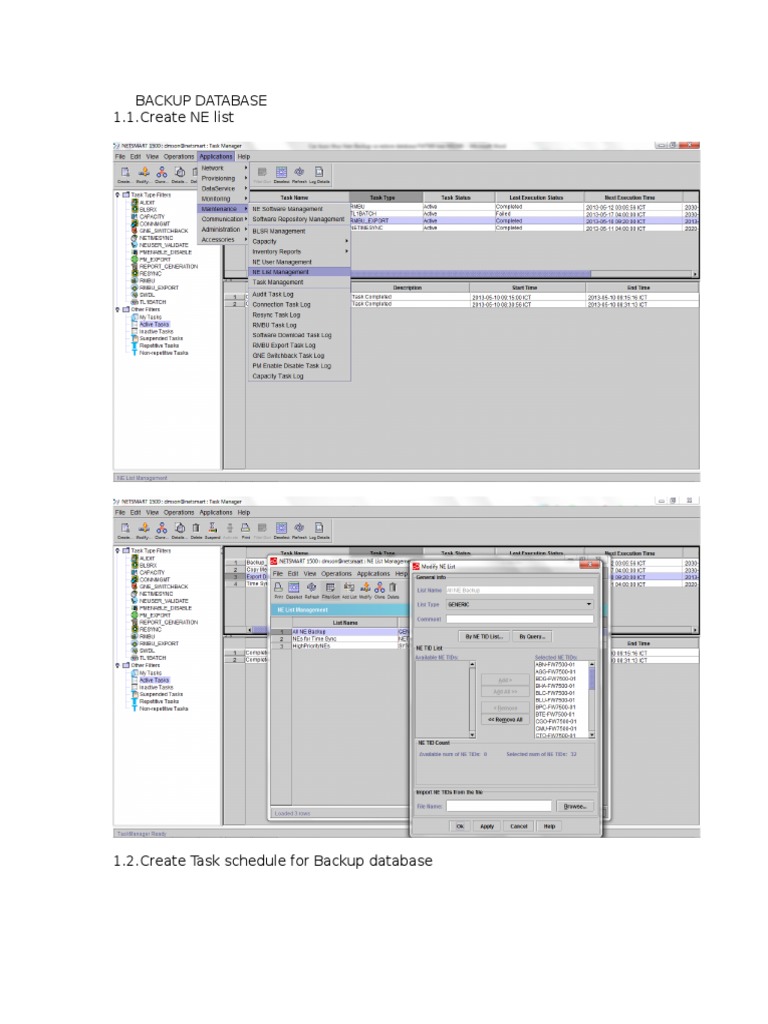 Cac Buoc Thuc Hien Backup Va Restore Database FW7500 Tren NS1500 | PDF