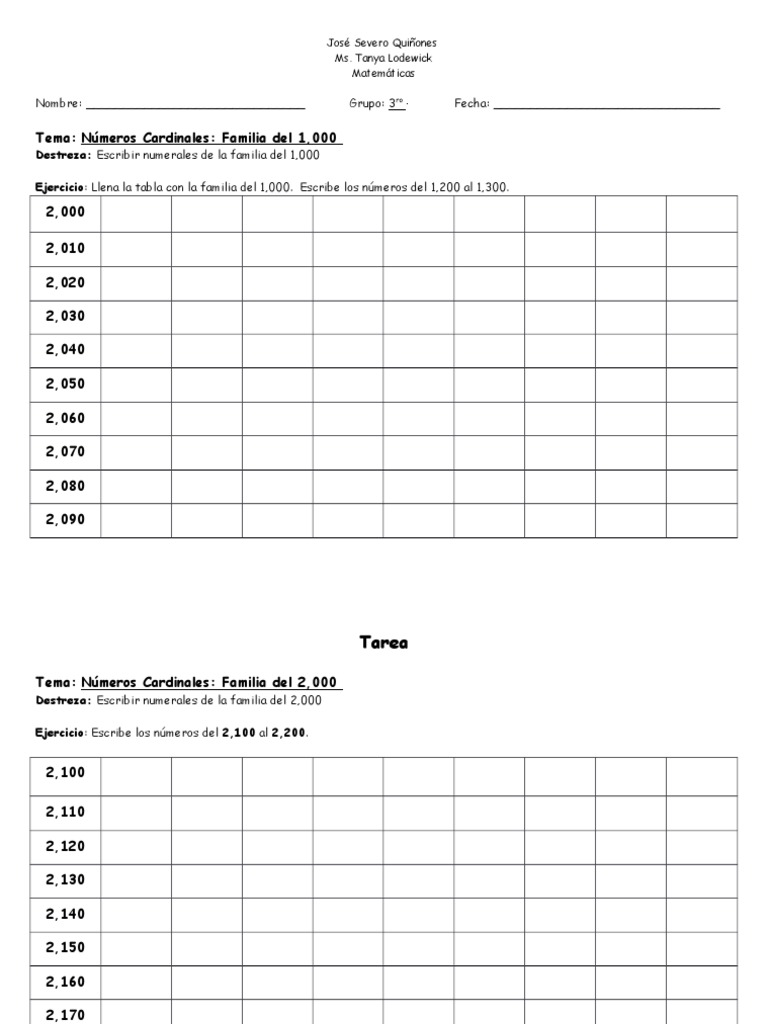Numeros Cardinales 2,000 Al 3,000 | PDF