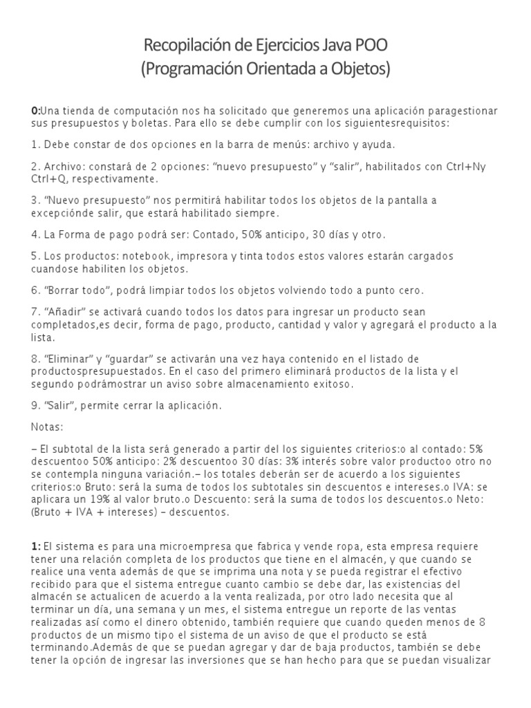 Recopilación de Ejercicios Java POO | PDF | Java (lenguaje de ...