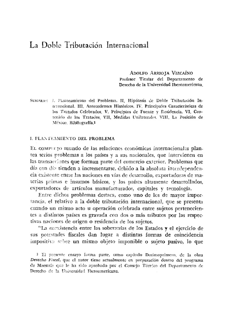 La Doble Tributacion Internacional Adolfo Arrioja Vizcaino | PDF