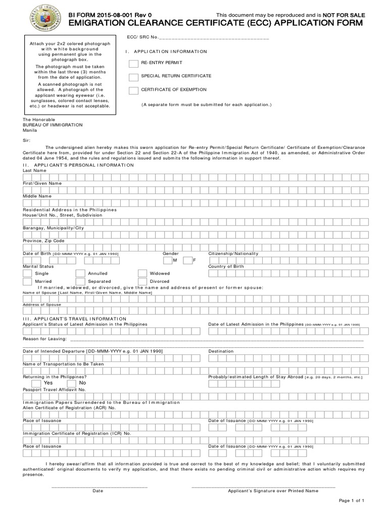 BI FORM ECC Application Form | PDF | Passport | Government
