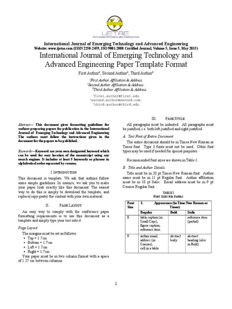 Ijetae Paper Template | Download Free PDF | Times New Roman | Paragraph