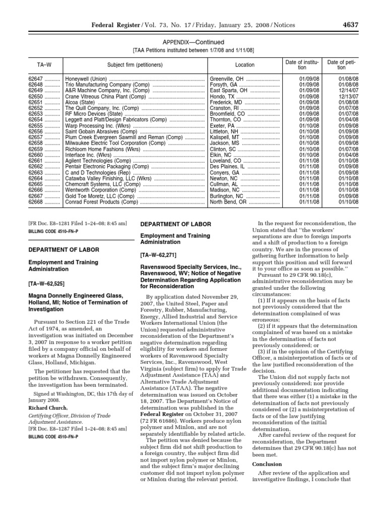 Notice: Eligibility Certification Investigations: Magna Donnelly ...