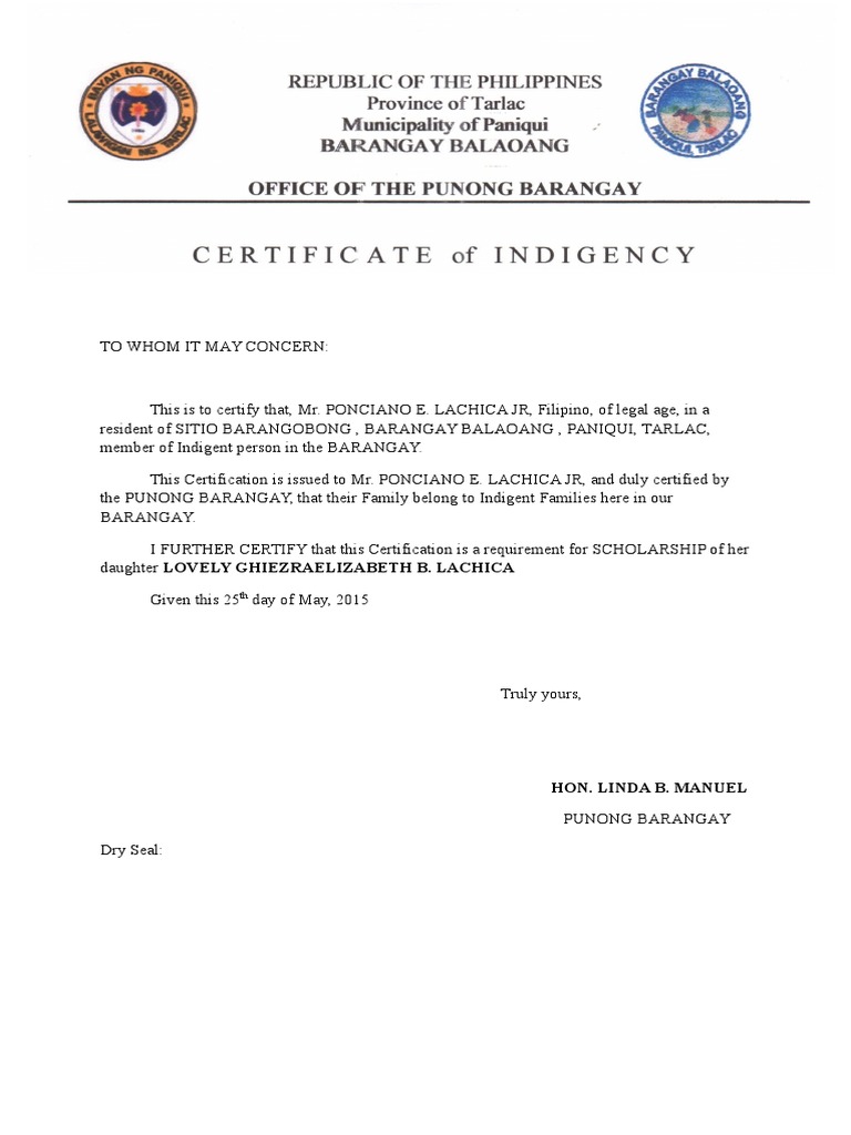 Certificate of Indigency | PDF