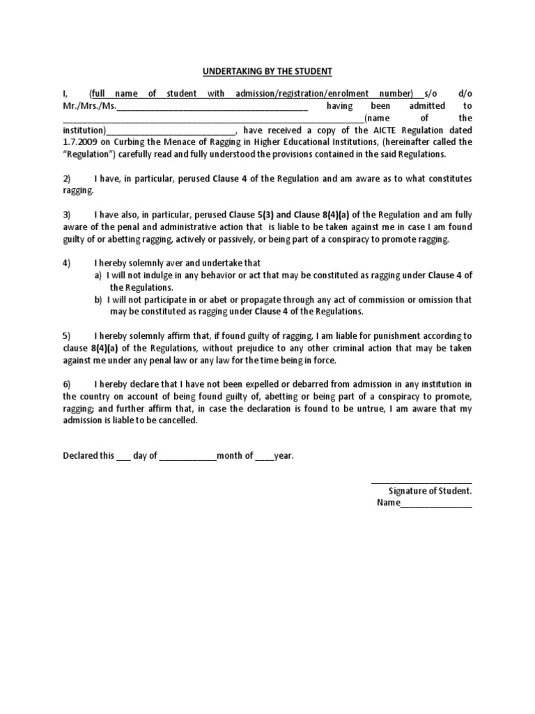 Anti-Ragging Affidavit Template | PDF | Social Institutions | Social ...
