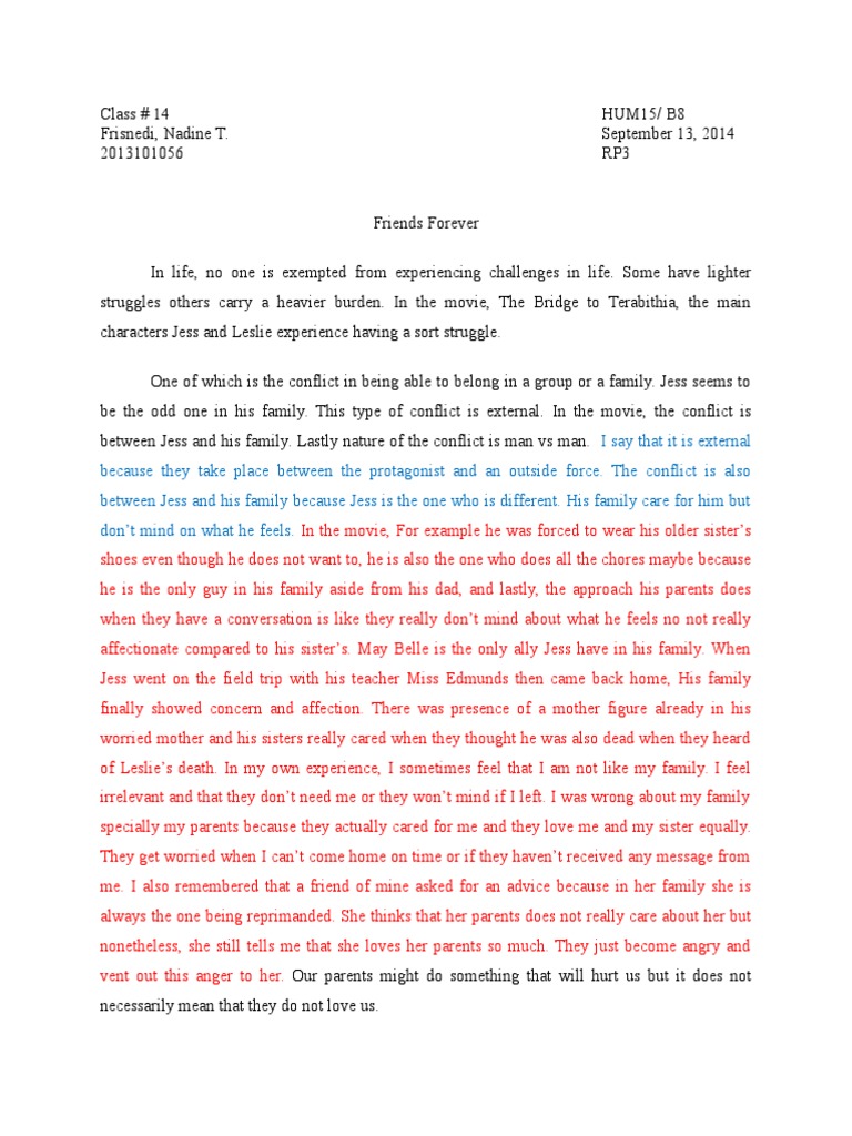 Bridge To Terabithia Reflection and Essay | PDF