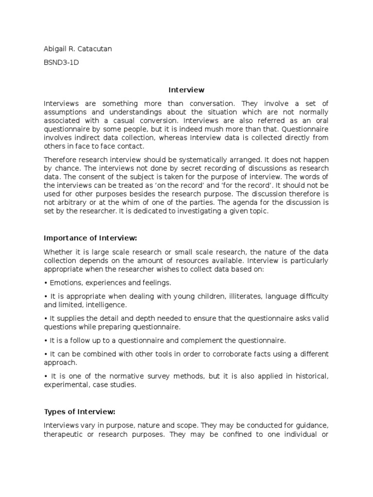 Research Interview | PDF | Interview | Cognitive Science