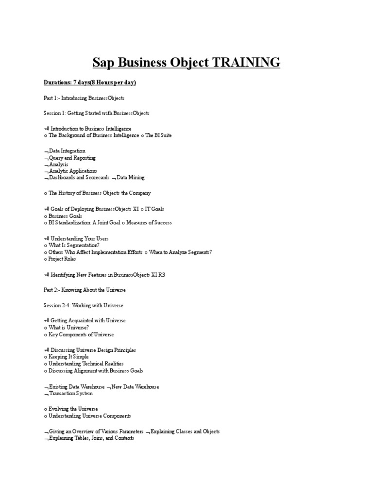 Sap Business Object TRAINING | PDF | Business Intelligence | Sql