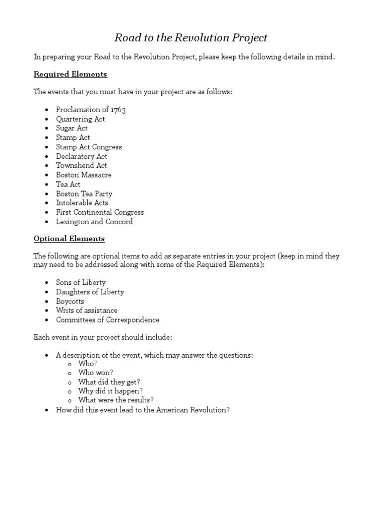 Road To The Revolution Project | PDF | American Revolution | Atlantic ...