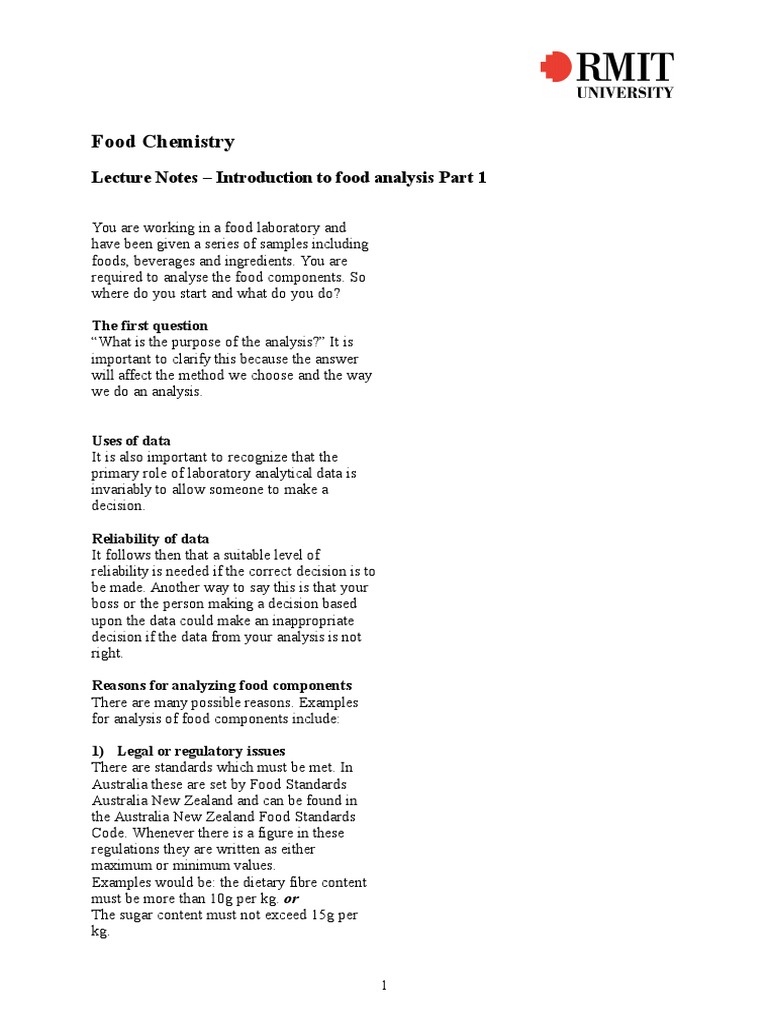 Food Chemistry: Lecture Notes - Introduction To Food Analysis Part 1 ...