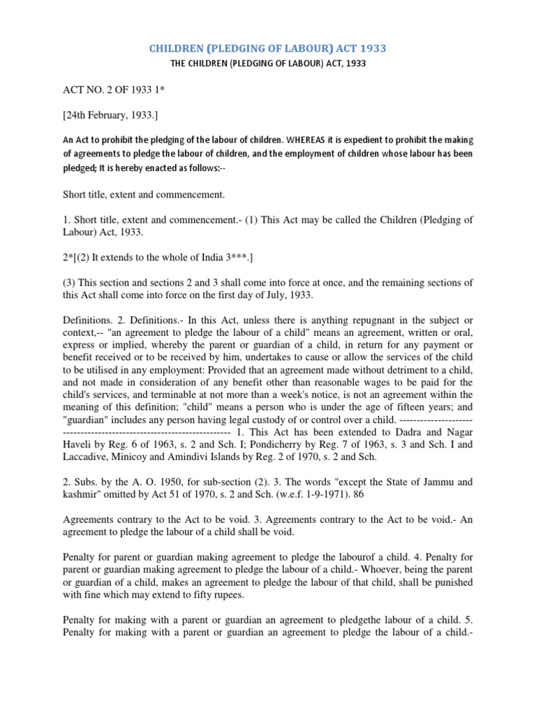 Children Pledging of Labour Act 1933 | PDF | Private Law | Common Law