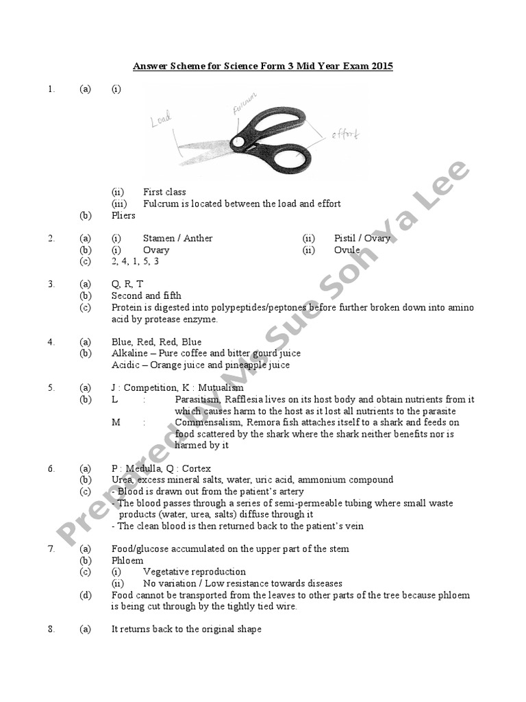 Answer Scheme for Science Form 3 Mid Year Exam 2015 | Tiger | Poaching